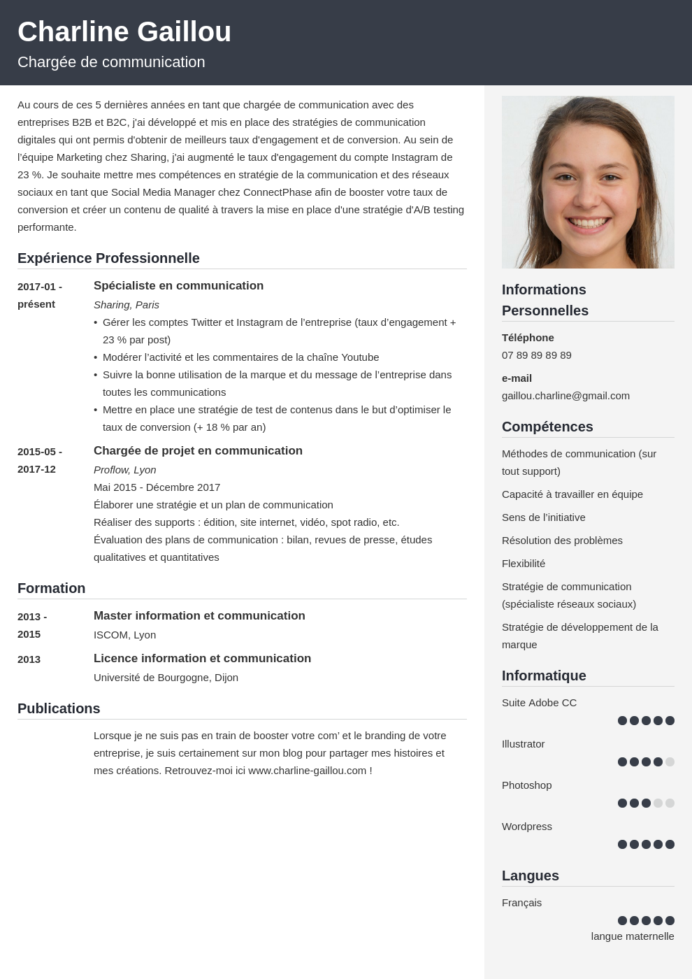CV communication : exemples pour chargé et responsable