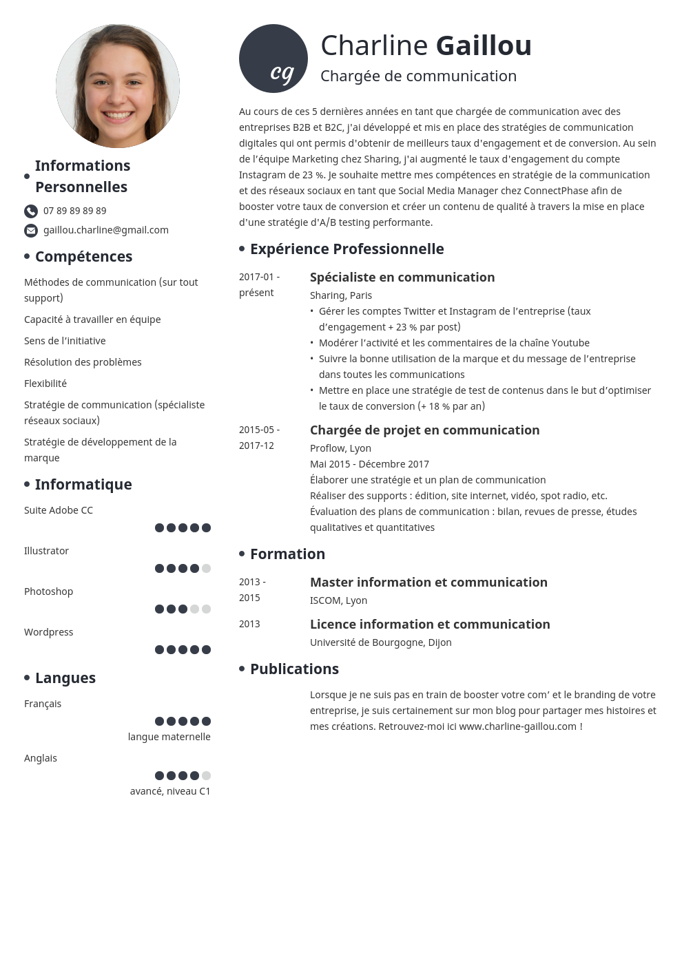 CV communication : exemples pour chargé et responsable