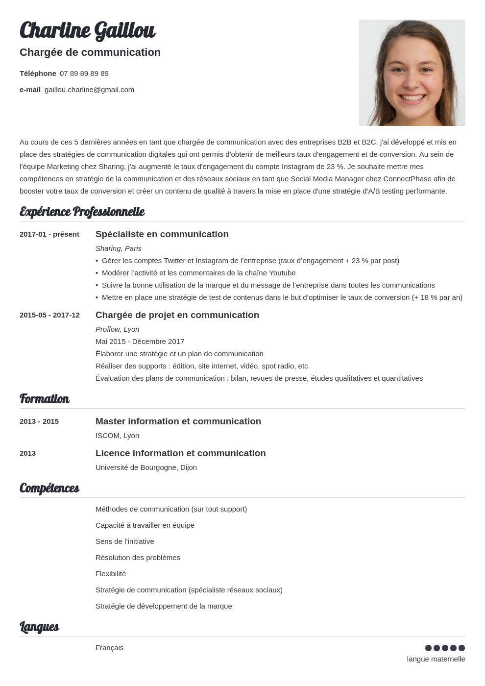 CV communication : exemples pour chargé et responsable