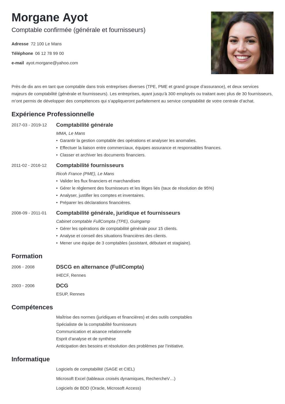 Exemple de CV comptable débutant/confirmé [compétences]