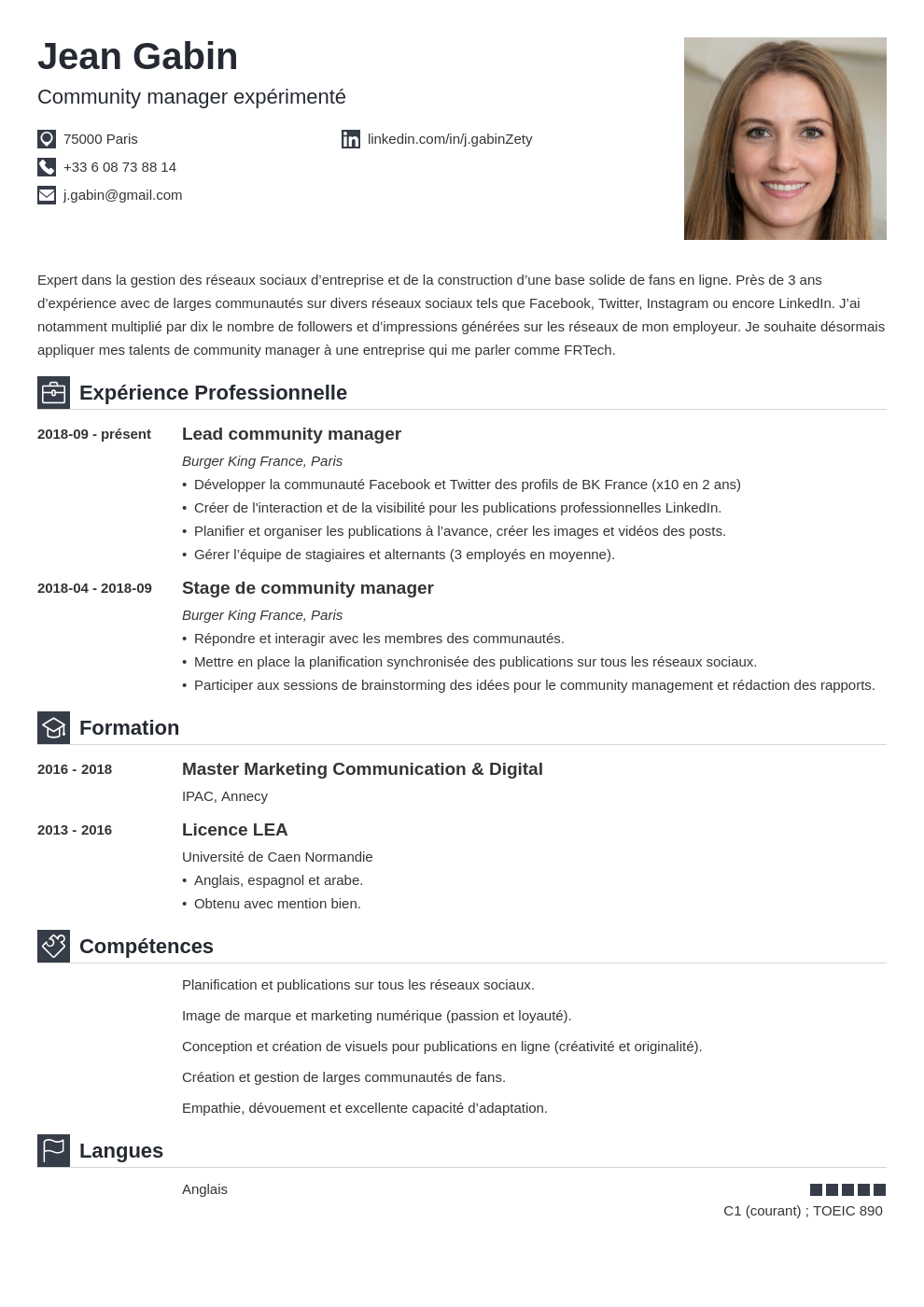 CV français : exemple pour travailler/étudier en France