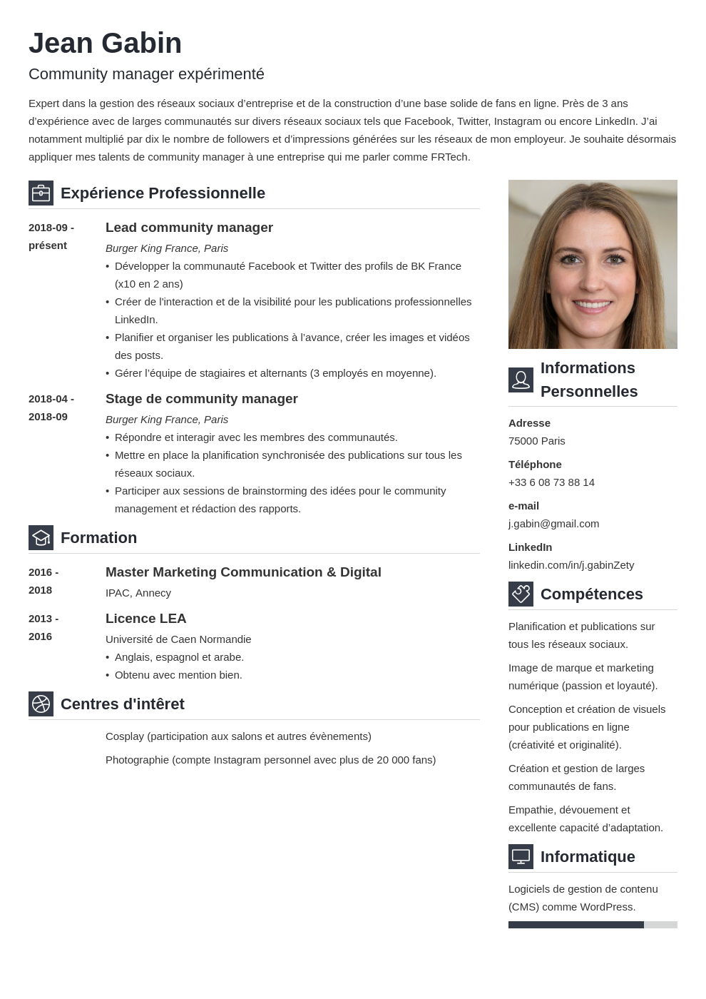 CV français : exemple pour travailler/étudier en France