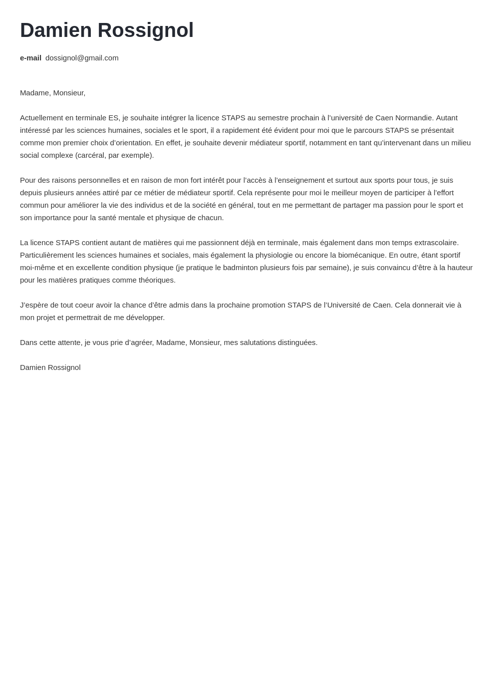 Exemple Lettre De Motivation Staps