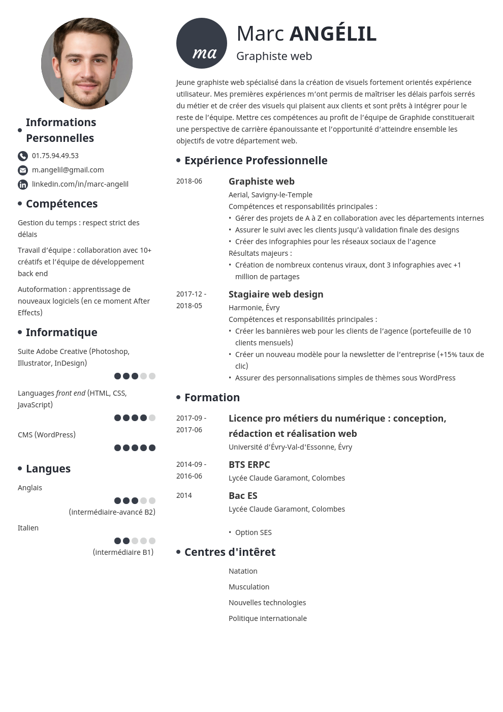 Structure d'un CV: plan et organisation des sections (exemple)