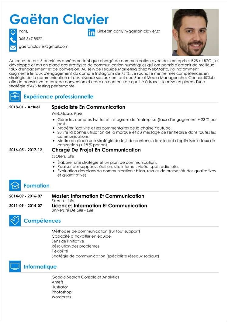 CV communication : exemples pour chargé et responsable