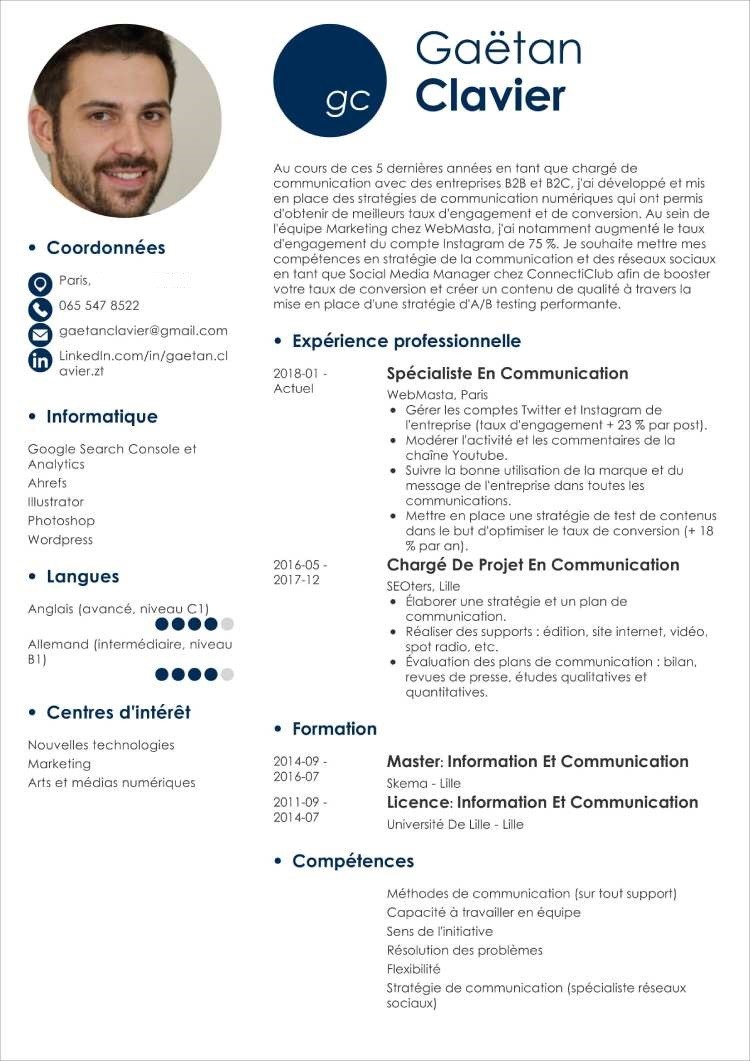 CV communication : exemples pour chargé et responsable