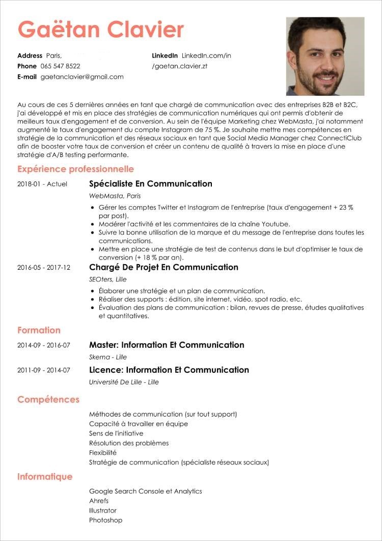 CV communication : exemples pour chargé et responsable