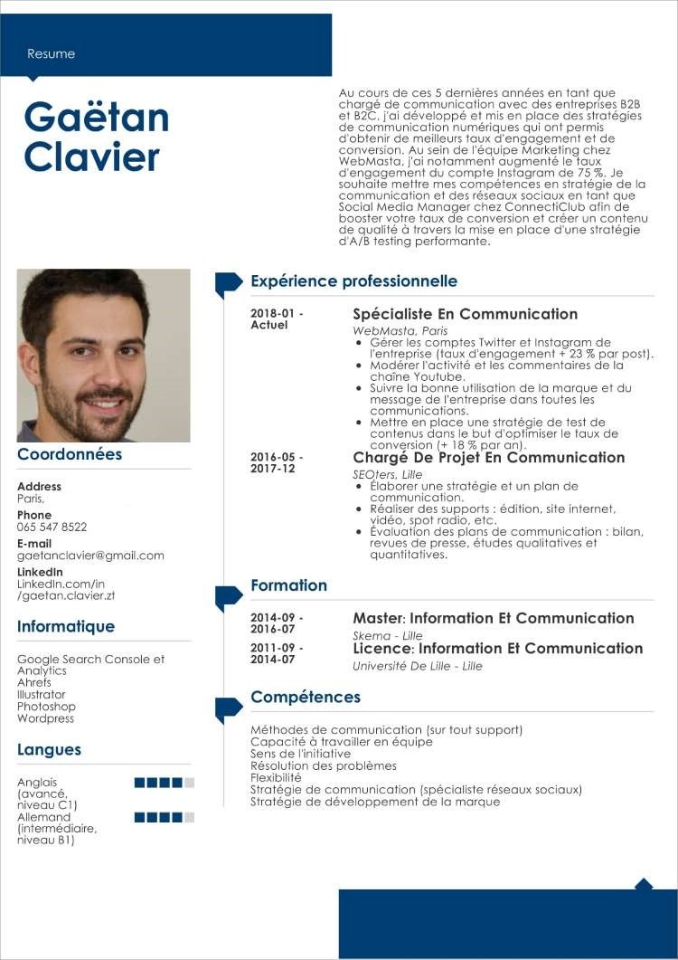 CV communication : exemples pour chargé et responsable
