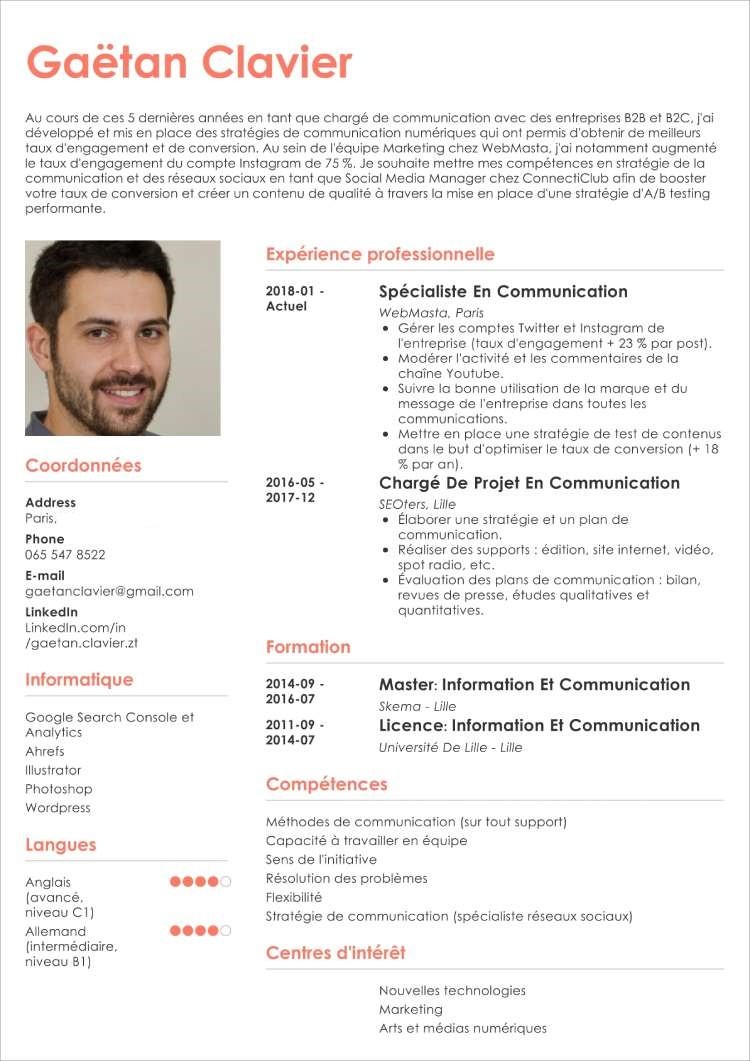 CV communication : exemples pour chargé et responsable