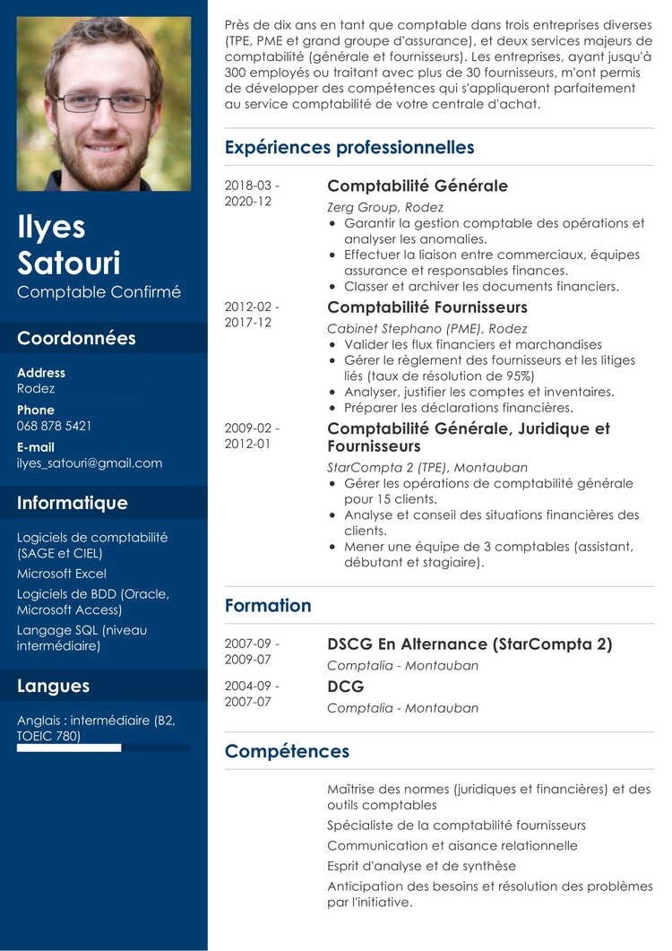 Exemple de CV comptable débutant/confirmé [compétences]
