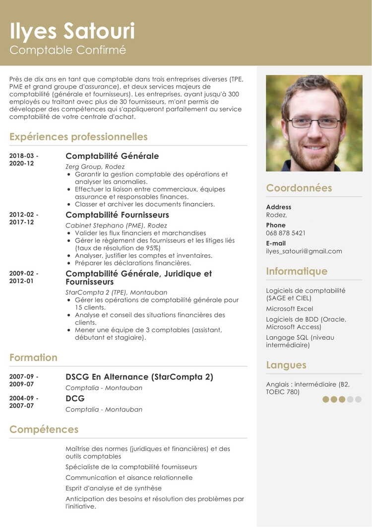 Exemple de CV comptable débutant/confirmé [compétences]