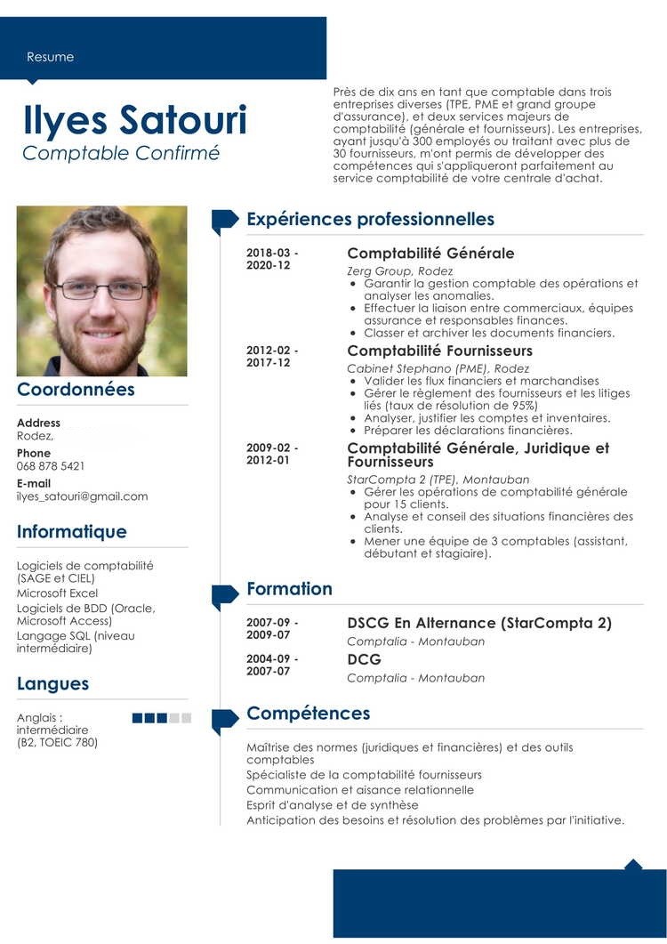 Exemple de CV comptable débutant/confirmé [compétences]