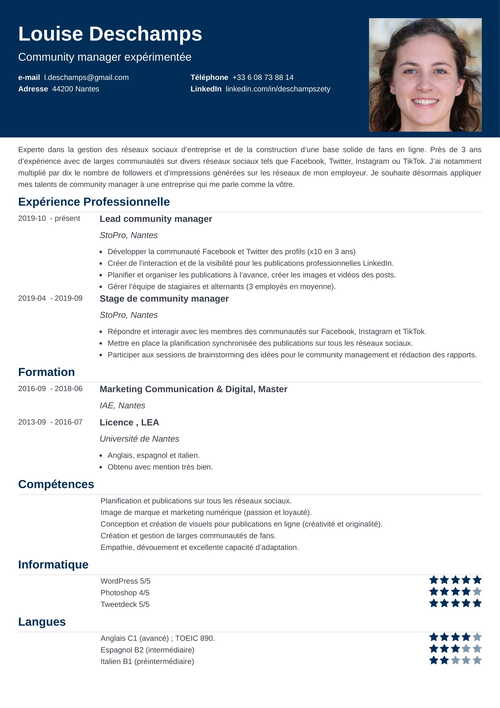 CV français : exemple pour travailler/étudier en France