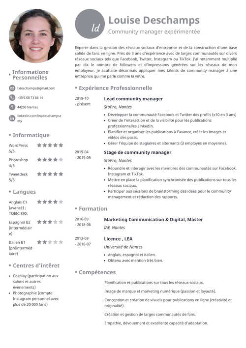 CV français : exemple pour travailler/étudier en France