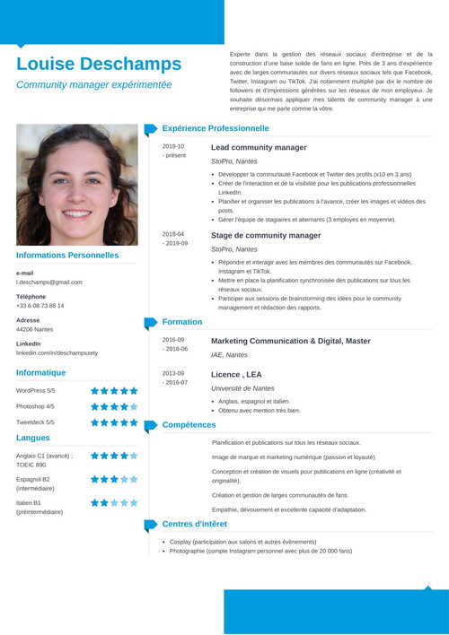 CV français : exemple pour travailler/étudier en France