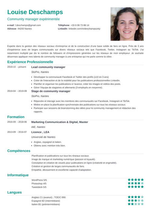 CV français : exemple pour travailler/étudier en France