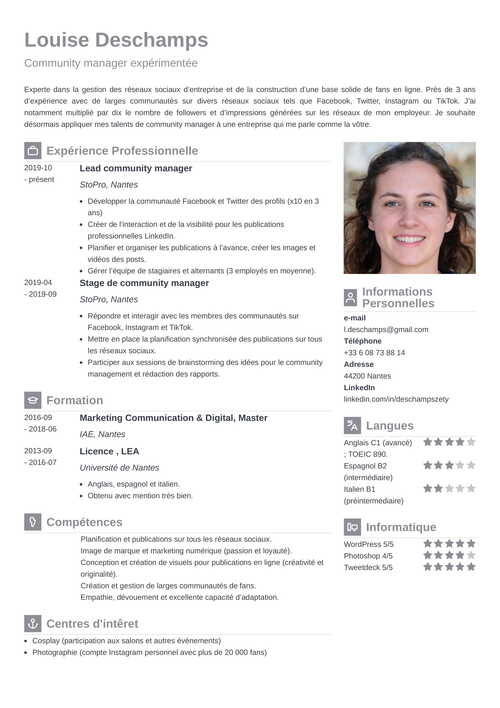 CV français : exemple pour travailler/étudier en France