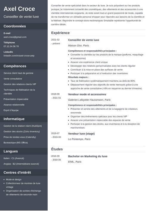 CV luxe : exemple idéal à personnaliser + conseils