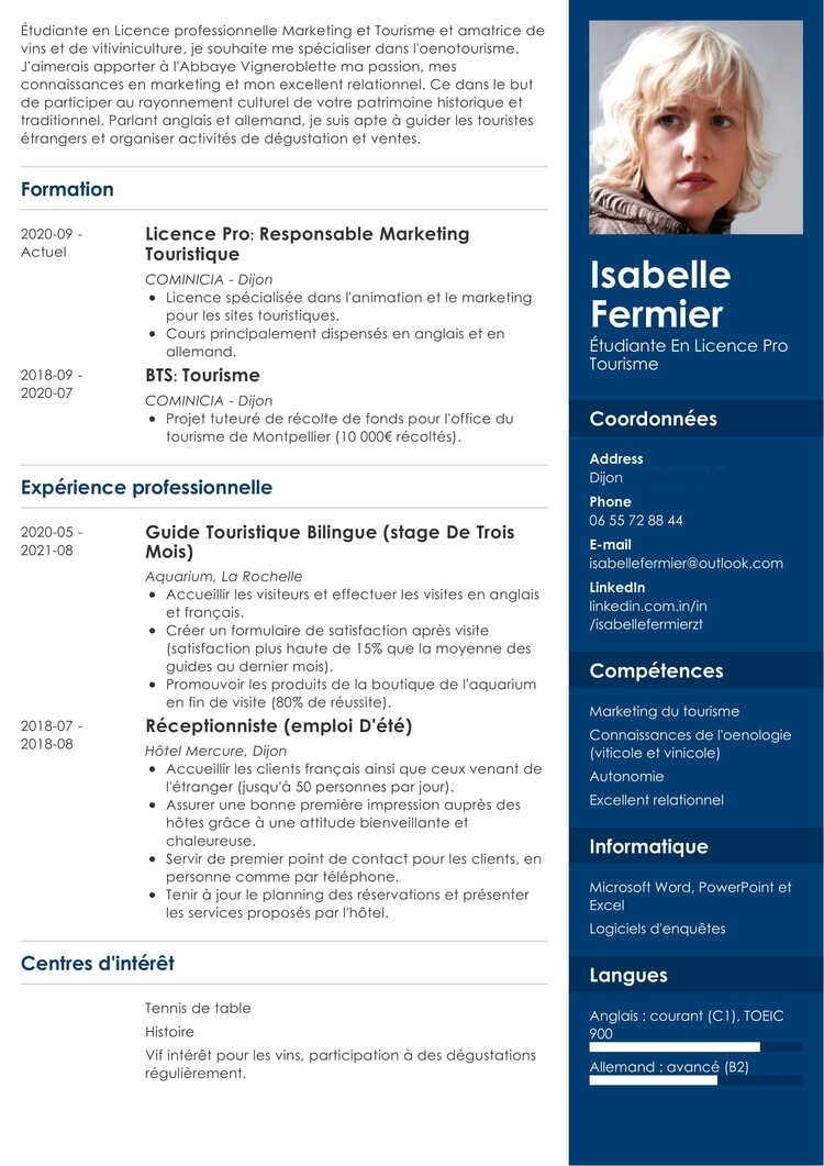 CV pour stage : guide et exemple à personnaliser