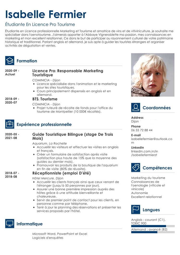 CV stage : exemple pour une demande professionnelle