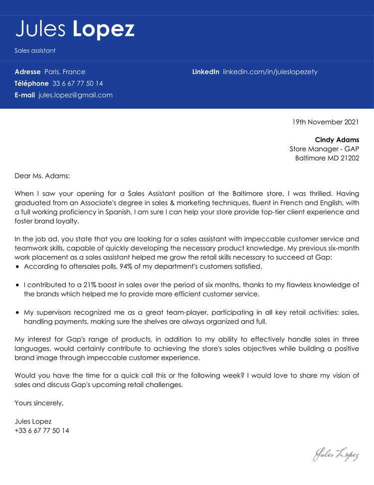 Exemple de lettre de motivation en anglais + conseils