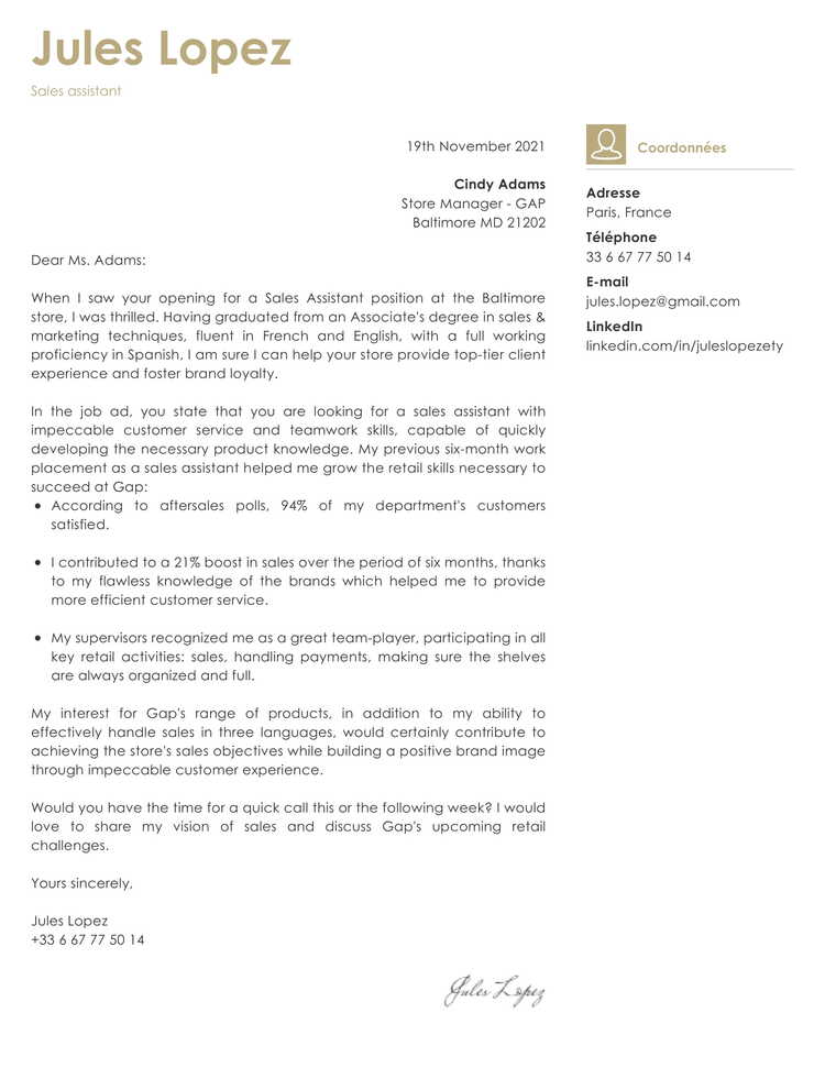 Exemple de lettre de motivation en anglais + conseils