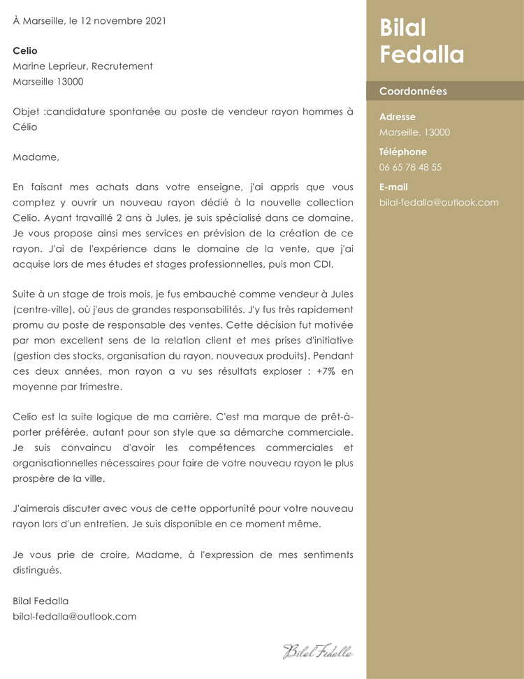 Modèle de lettre de motivation candidature spontanée