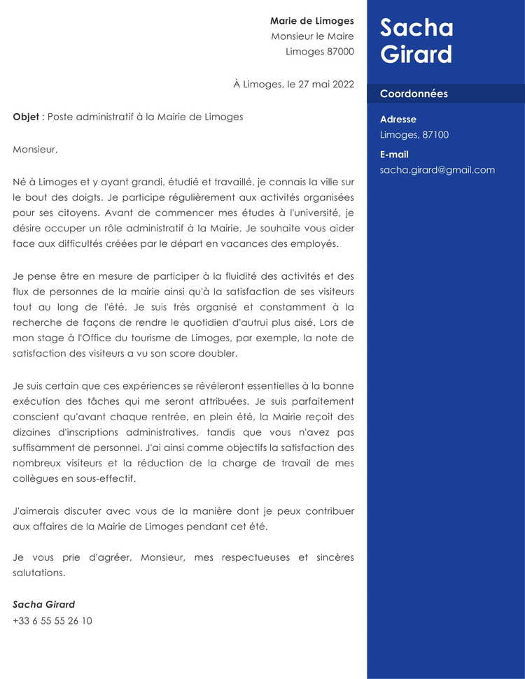 Lettre de motivation job d’été 2026 : guide et exemples
