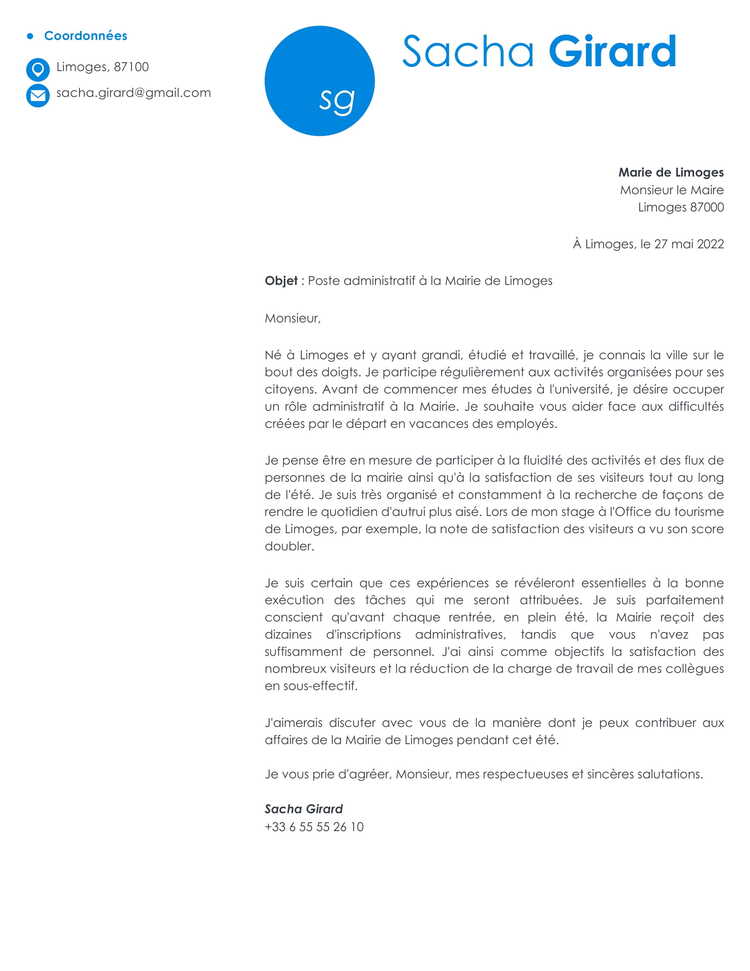 Lettre de motivation job d’été 2026 : guide et exemples