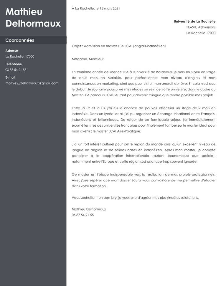 Exemple de lettre de motivation Master [modèle parfait]
