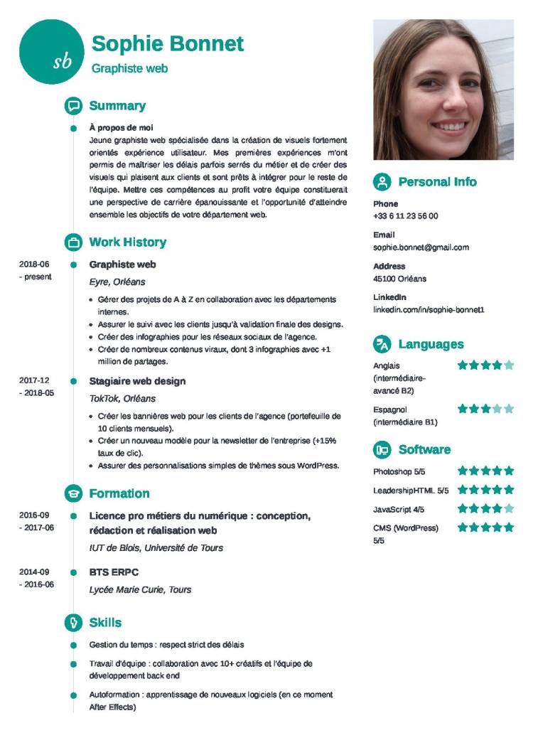 Structure d'un CV: plan et organisation des sections (exemple)